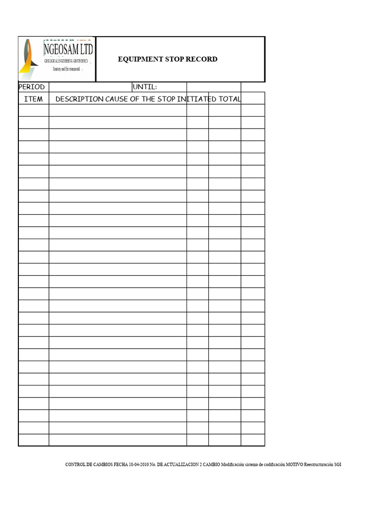 Registro de Paradas de Equipos | PDF
