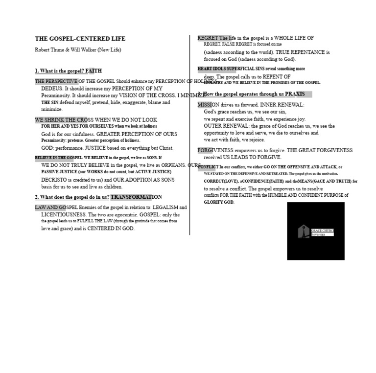 GOSPEL-CENTERED LIFE - Summary | PDF | God In Christianity | Faith