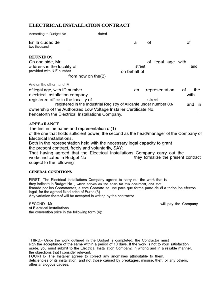 Electrical Installation Contract Model | PDF | Arbitral Tribunal ...