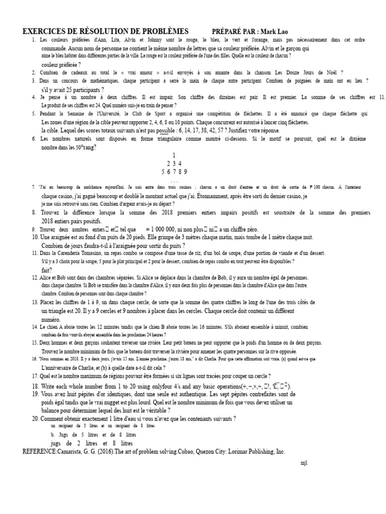 Exercices de résolution de problèmes mathématiques | PDF | Couleur