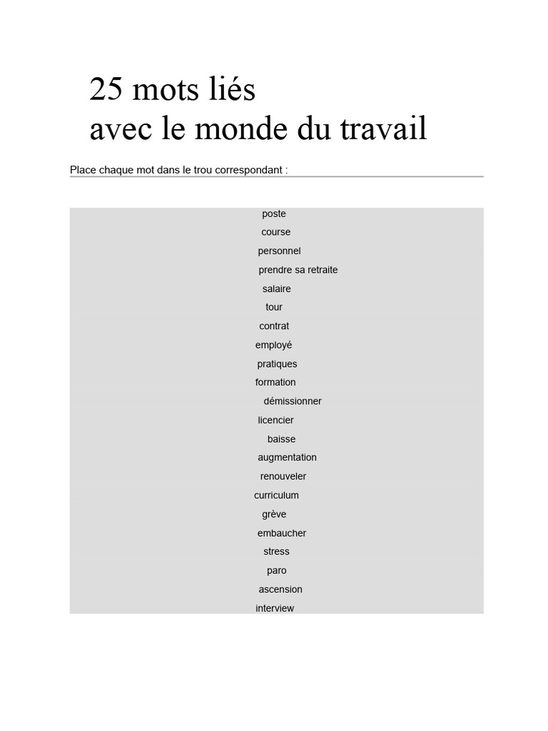 25 mots clés sur le monde du travail | PDF | Chômage | Salaires