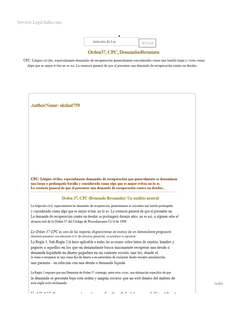Orden 37, CPC, Demandas Resumidas PDF | PDF | Demanda judicial ...