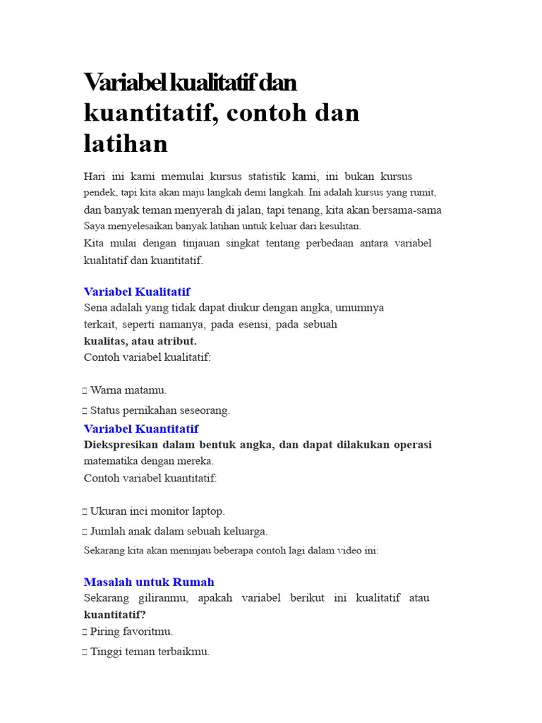 Variabel Kualitatif dan Kuantitatif dalam Statistik | PDF