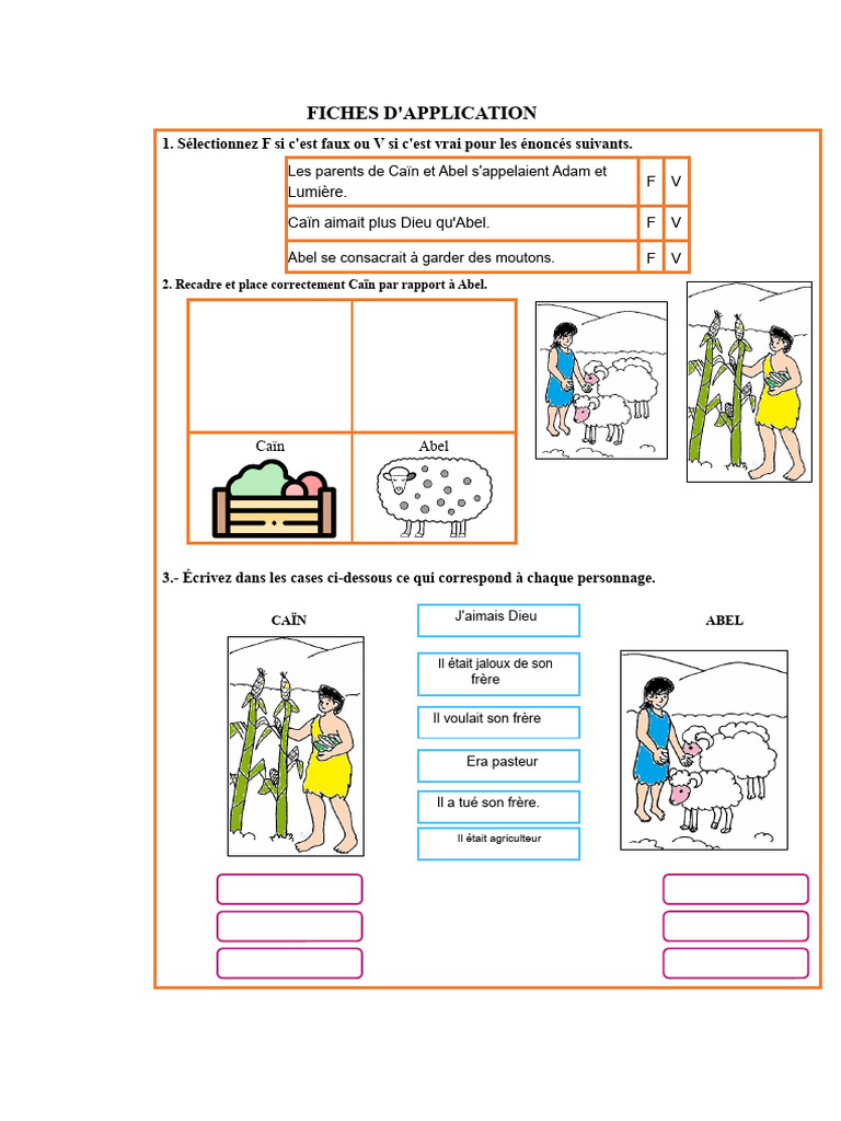 Fiches d'application : Caïn et Abel | PDF