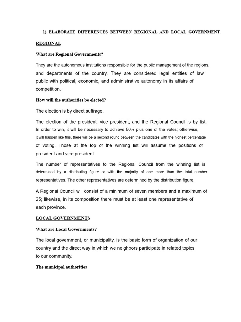 Elaborate On The Differences Between Regional and Local Government ...