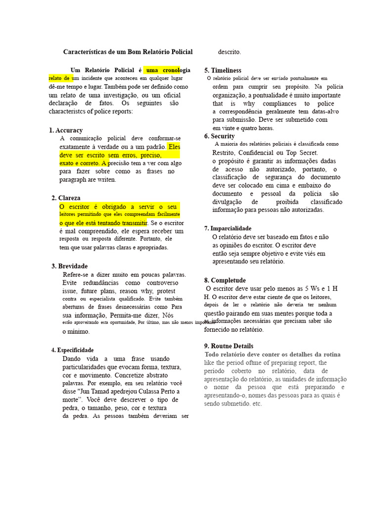 Características de Relatórios Policiais Eficazes | PDF | Informação ...