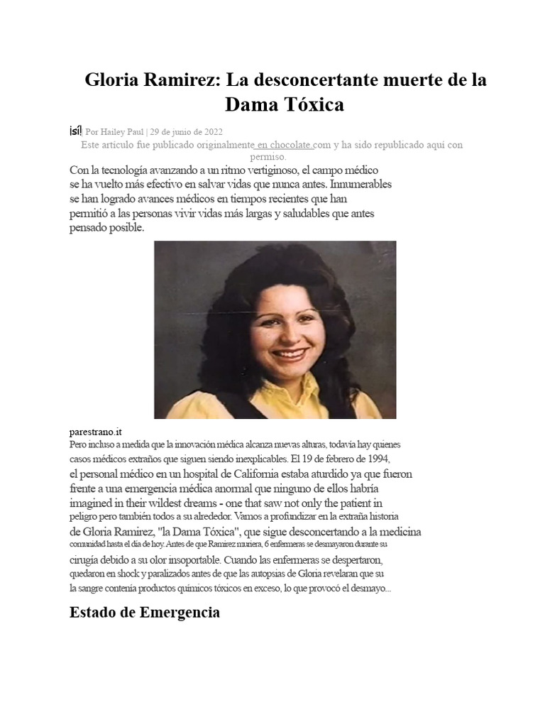 Gloria Ramirez - La Dama Tóxica | PDF | Medicina | Medicina CLINICA