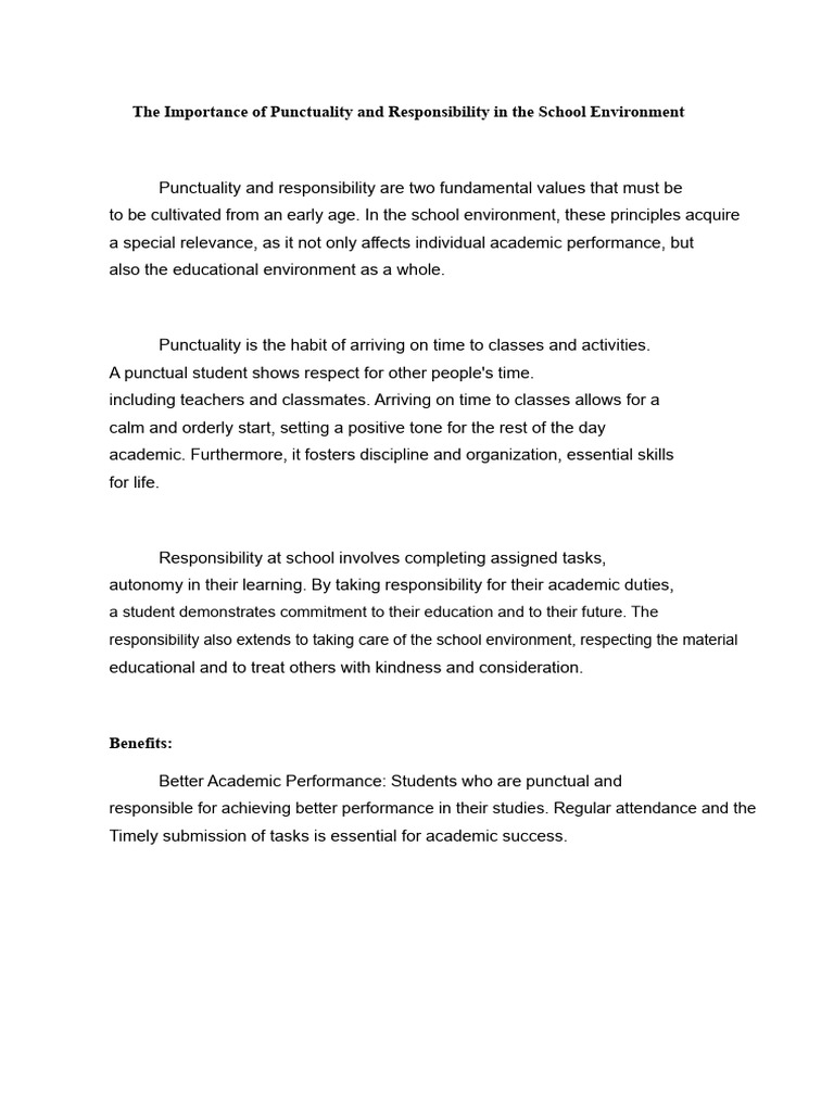The Importance of Punctuality and Responsibility in The School ...
