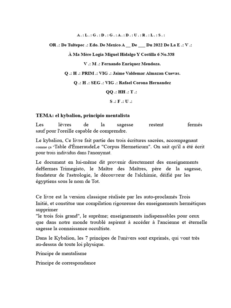 Les Principes Hermétiques du Kybalion | PDF | Esprit