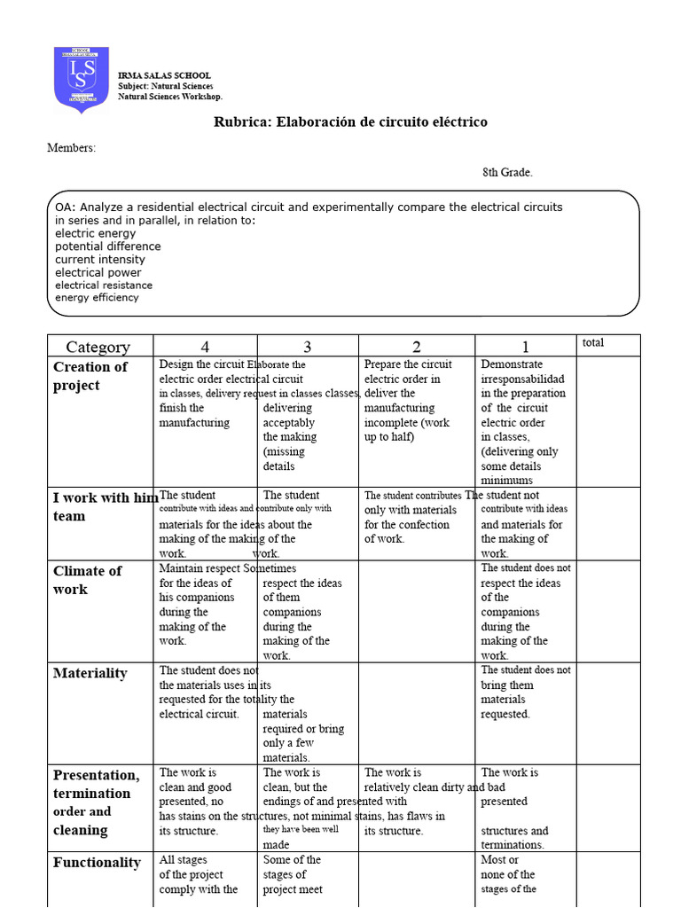 Electric Circuit Rubric | PDF | Electricity