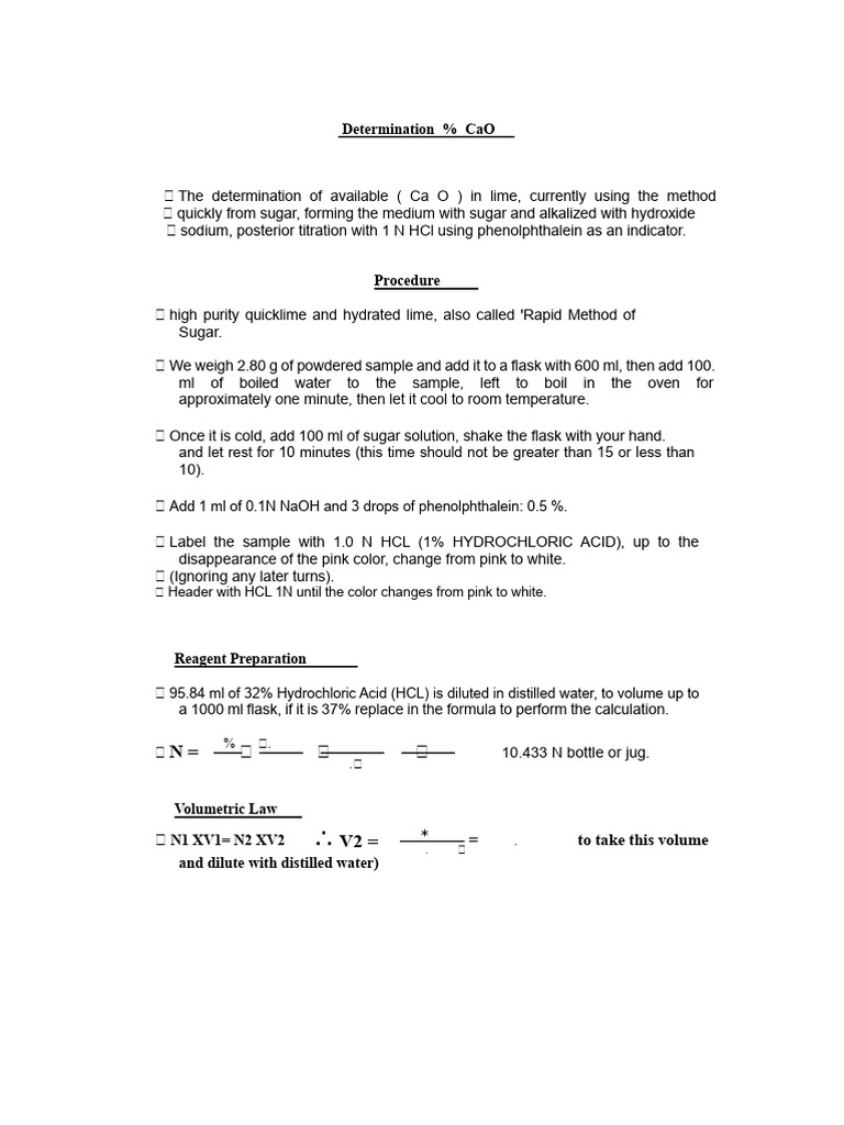 CaO Determination in Lime Samples | PDF | Hydrochloric Acid | Titration