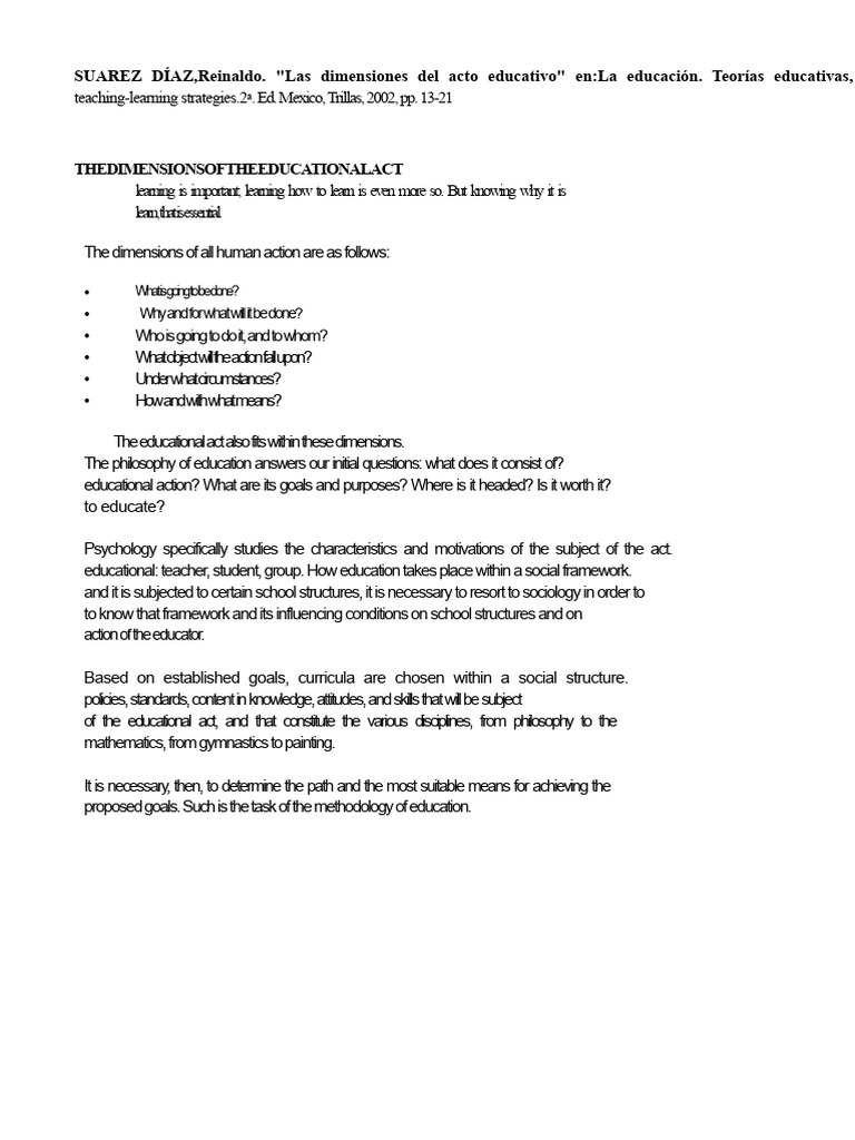 Dimensions of the Educational Act | PDF | Constructivism (Philosophy Of ...