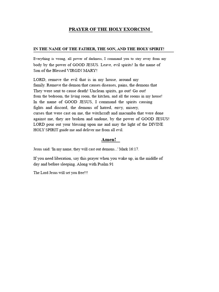 Holy Exorcism Prayer for Deliverance | PDF