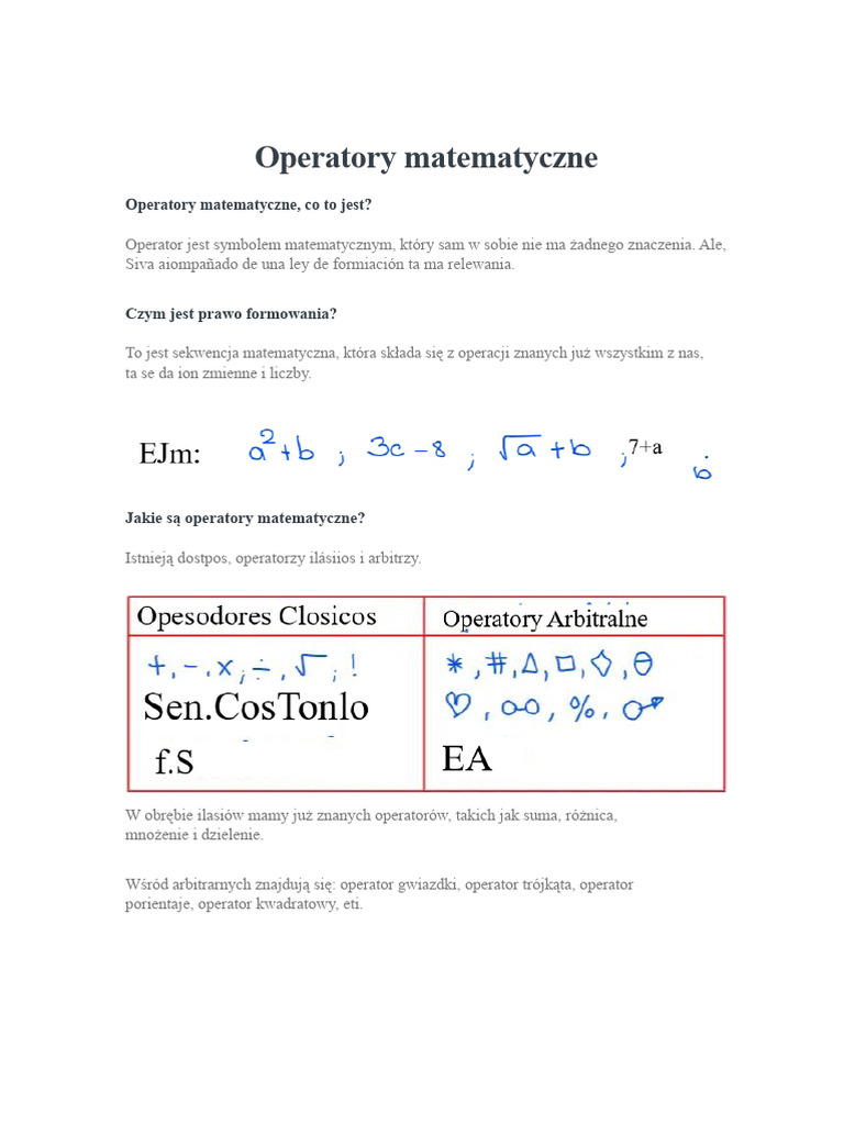 Operatory Matematyczne | PDF