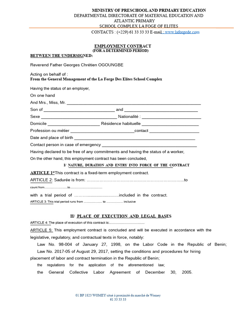 Employment Contract For Primary Teachers | PDF | Employment | Salary