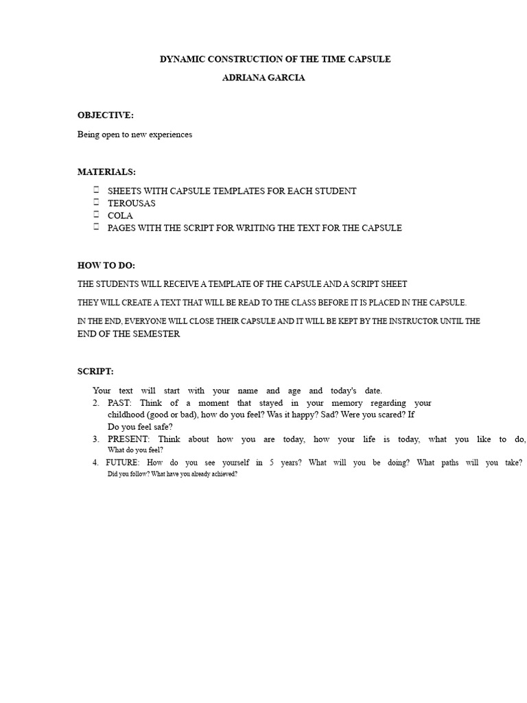 DYNAMIC CONSTRUCTION OF THE TIME CAPSULE.docx | PDF