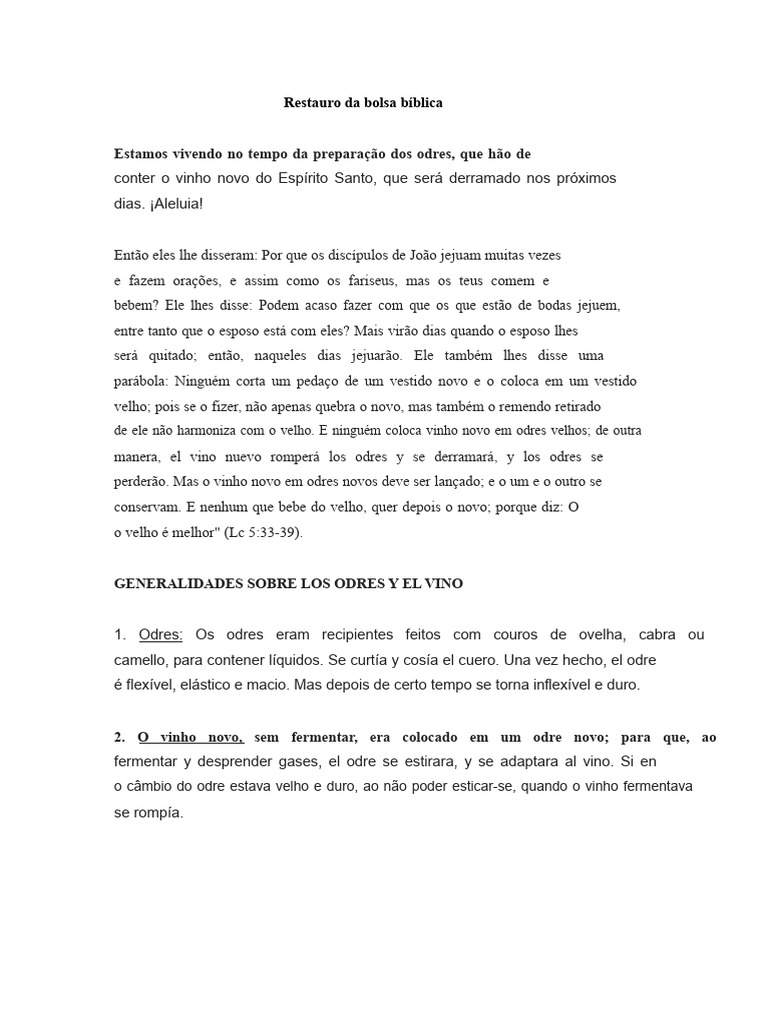 Restauração Espiritual: Vinho Novo e Odres Novos | PDF | Igreja cristã ...