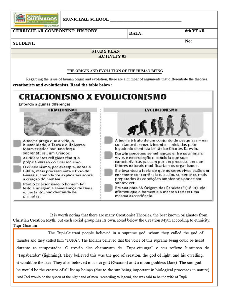 HISTORY ACTIVITY 5 6th grade | PDF | Creationism | Science