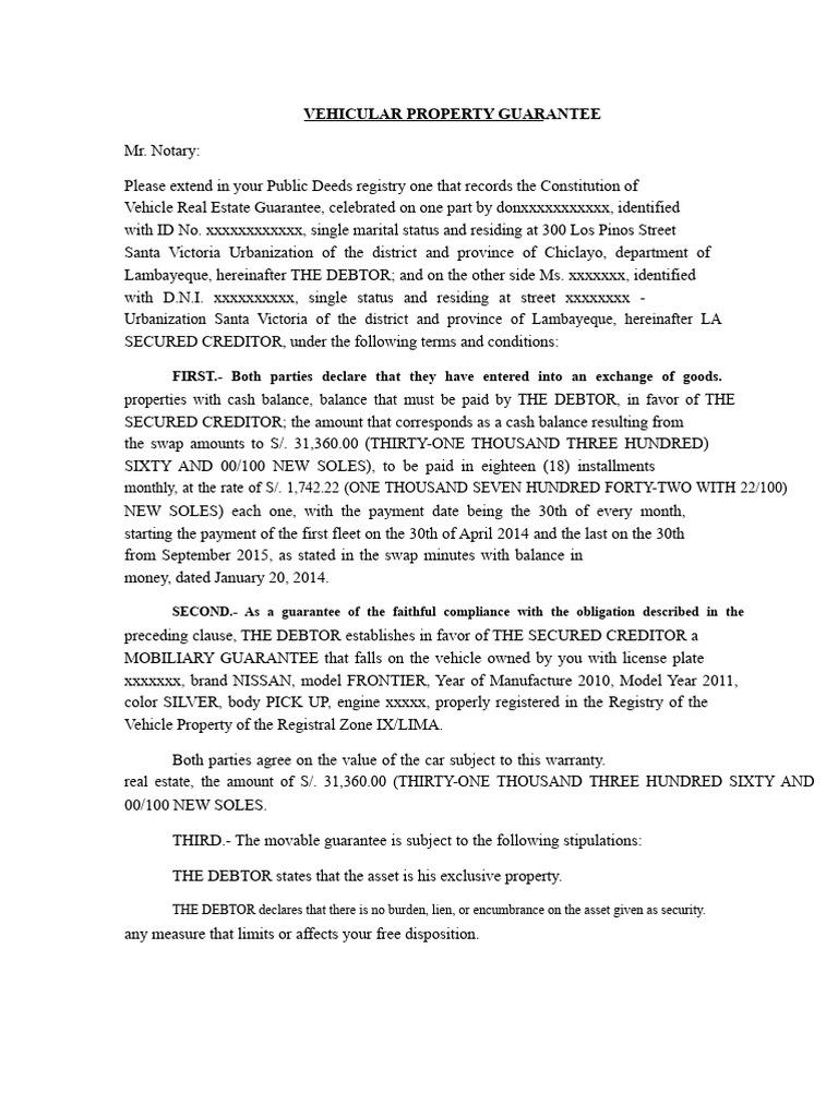 Vehicular Personal Property Guarantee Agreement | PDF | Guarantee | Debtor