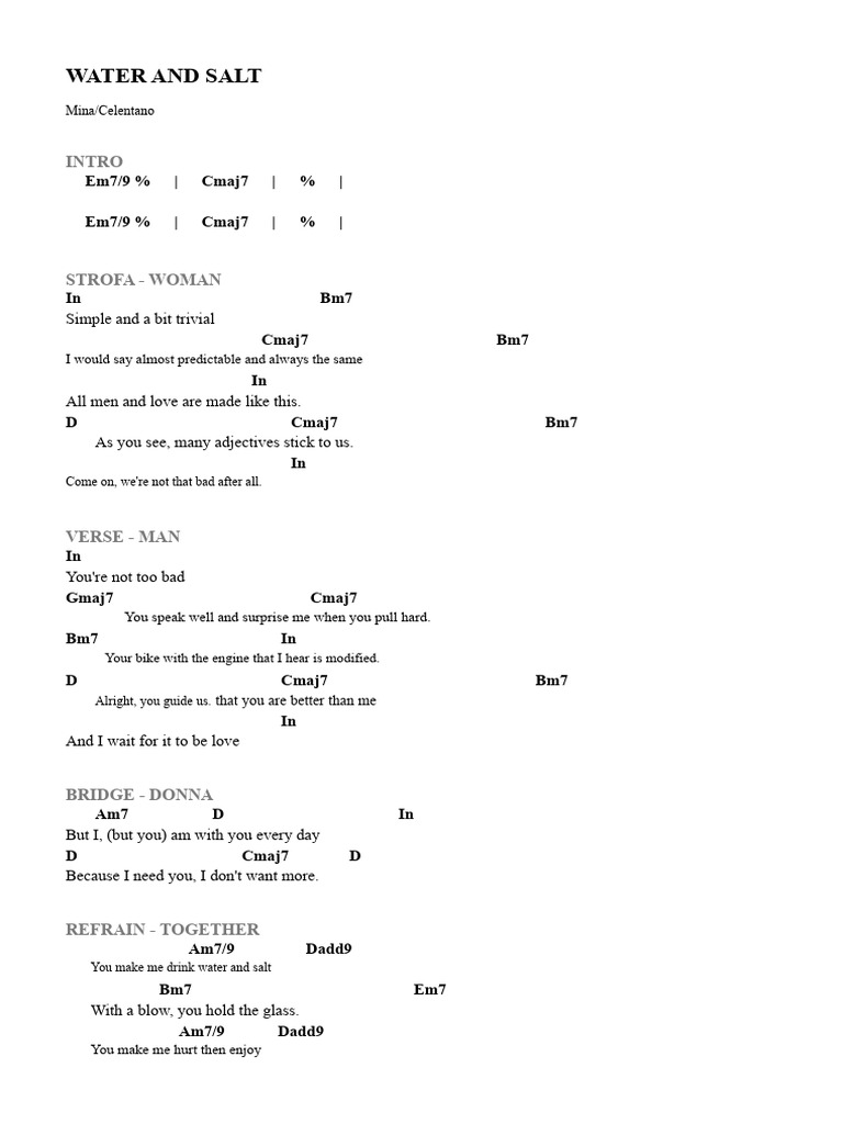 Water and Salt Song Lyrics Analysis | PDF | Song Structure | Songs