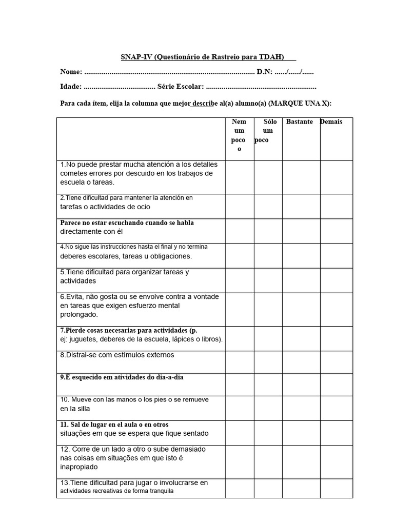 SNAP IV para Padres y Profesores | PDF