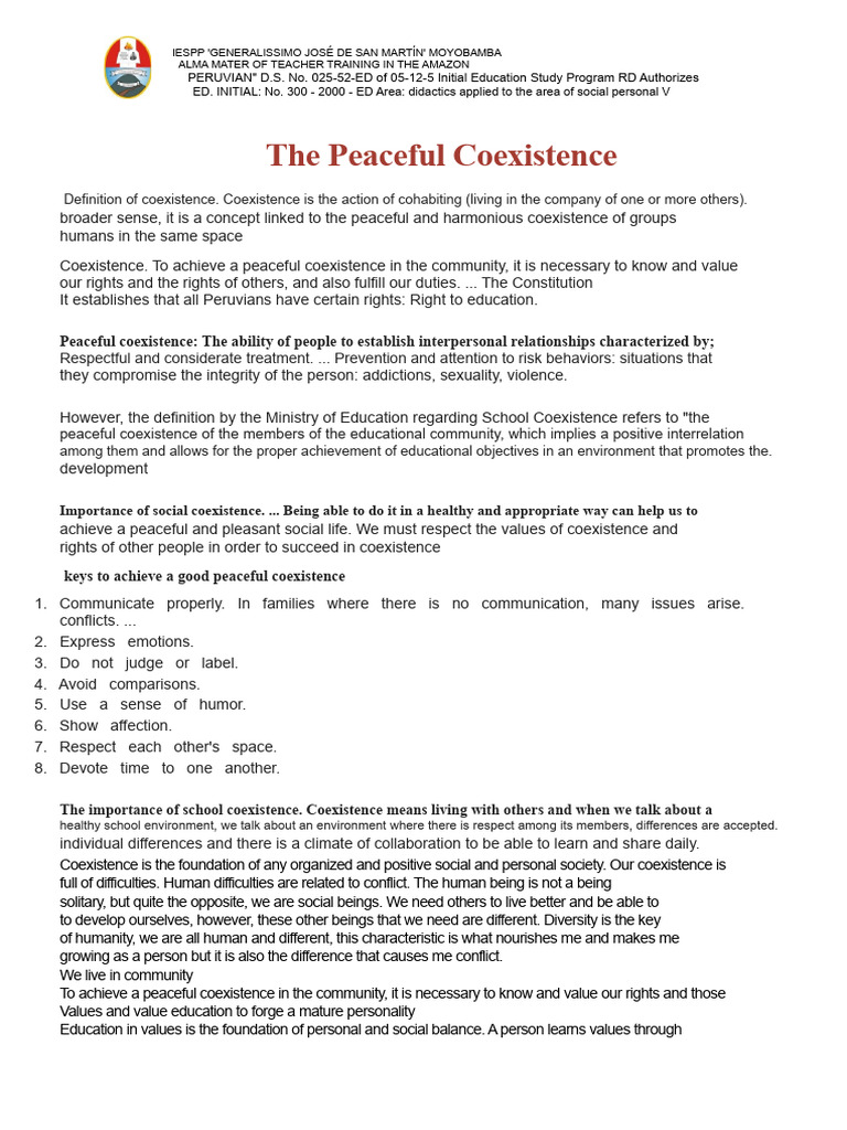 The Peaceful Coexistence | PDF | Violence | Interpersonal Relationships