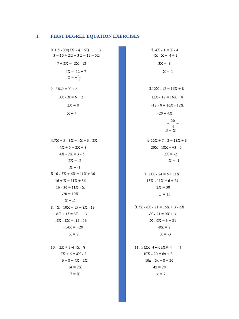 First Degree Equation Exercises | PDF | Mathematical Objects | Equations