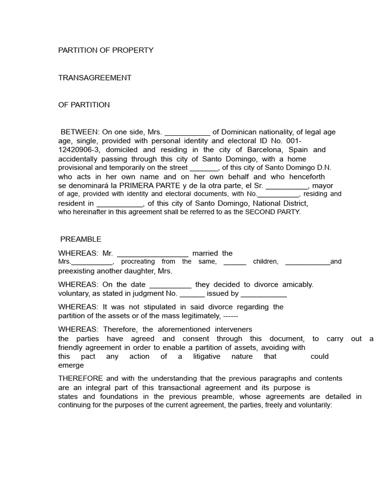 Property Partition Agreement Template | PDF | Notary Public | Private Law