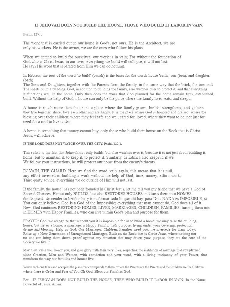 IF THE LORD DOES NOT BUILD THE HOUSE_Reflection | PDF | God In ...