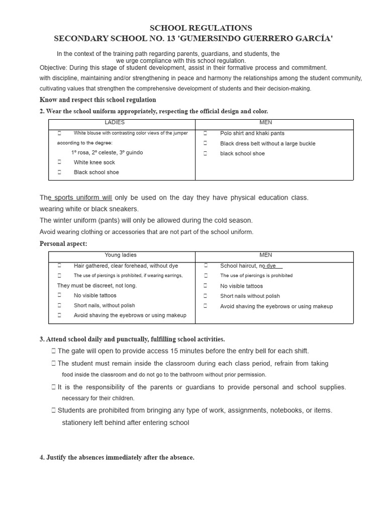Secondary School No. 13 Regulations | PDF | Fashion | Clothing