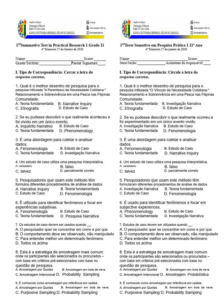 PR 1 4ª QUARTO SUMATIVA FINAL | PDF | Entrevista | Amostragem (Estatística)