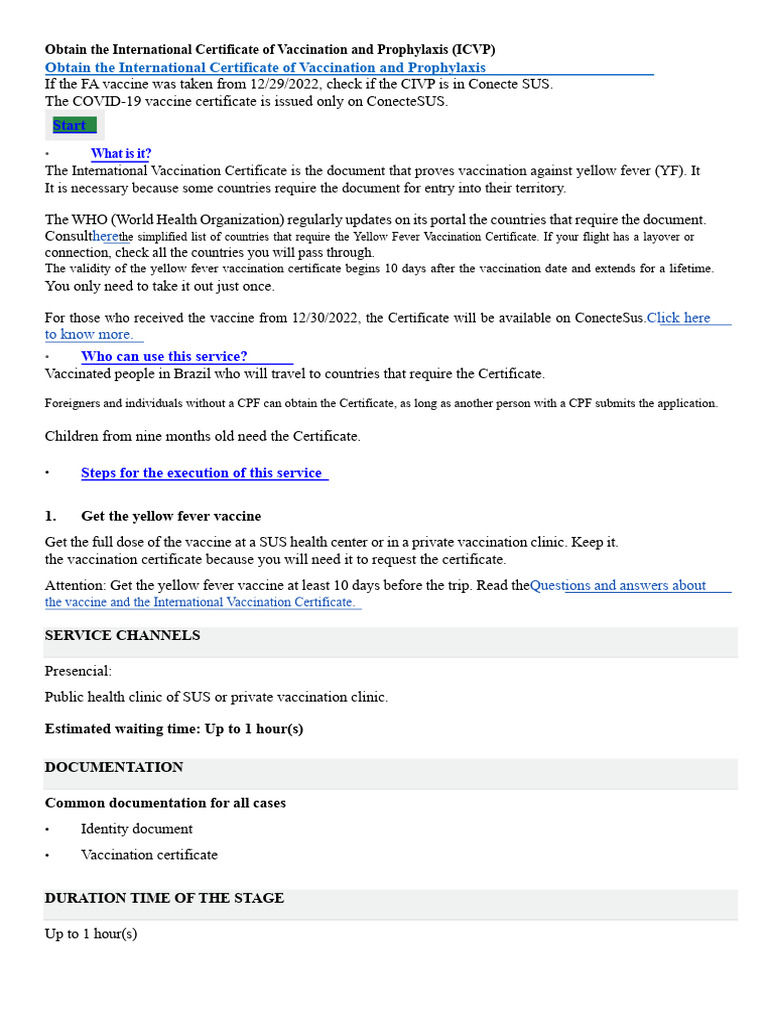 Obtain the International Certificate of Vaccination and Prophylaxis ...