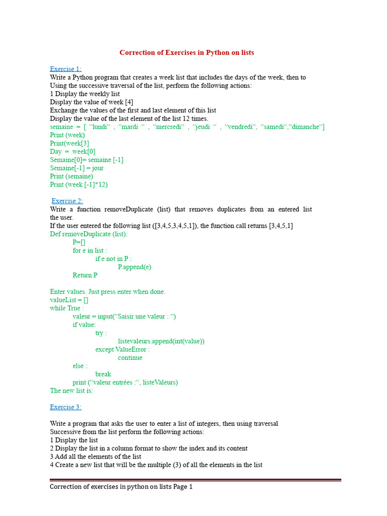 Correction of Python exercises on lists | PDF | Computer Programming | Software Engineering
