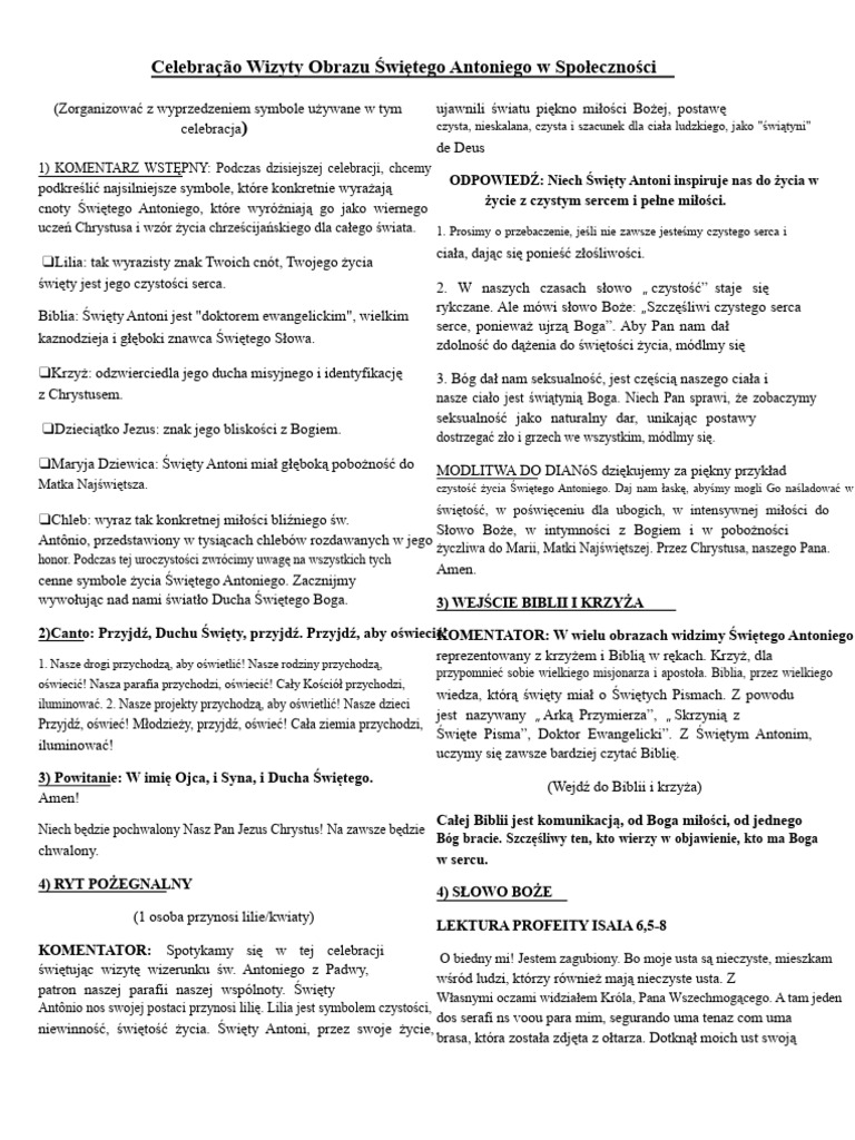 Celebracja Świętego Antoniego | PDF