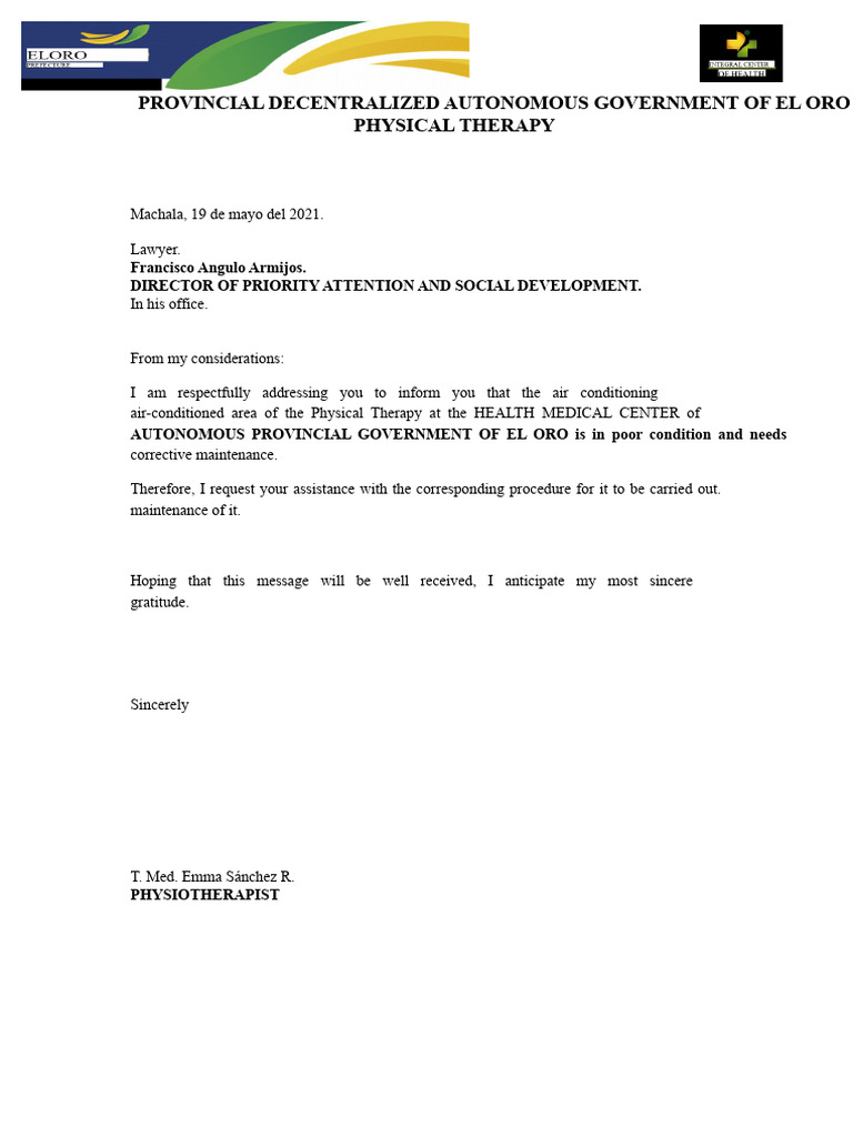 Air Conditioning Maintenance Request Physical Therapy May 2021 | PDF