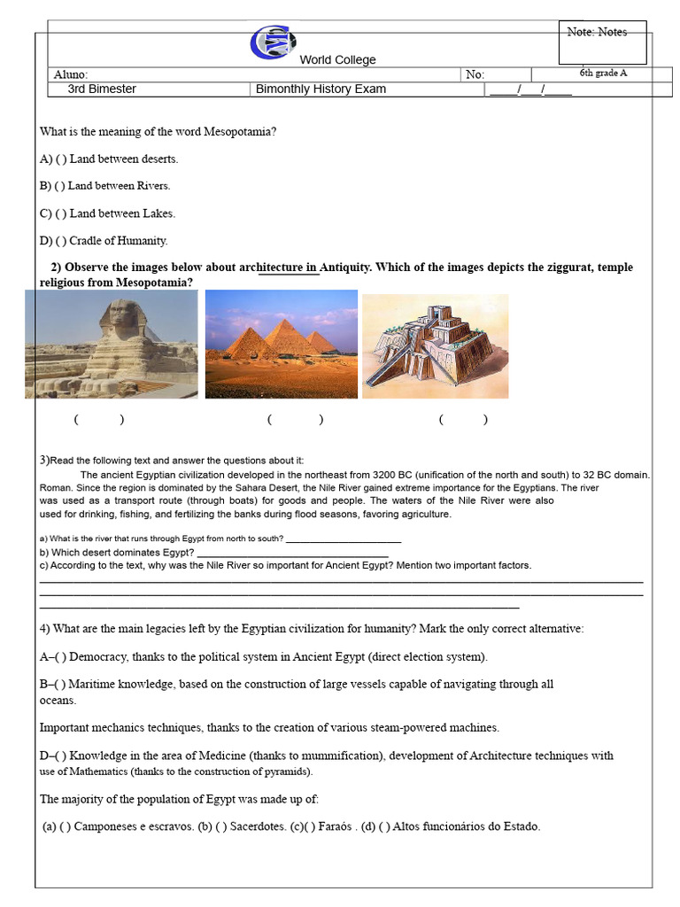 Bimonthly Exam 6th Grade (3rd Bimonthly Period).docx | PDF | Ancient ...