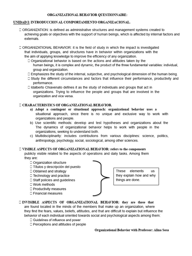Organizational Behavior Questionnaire | PDF | Motivation | Motivational