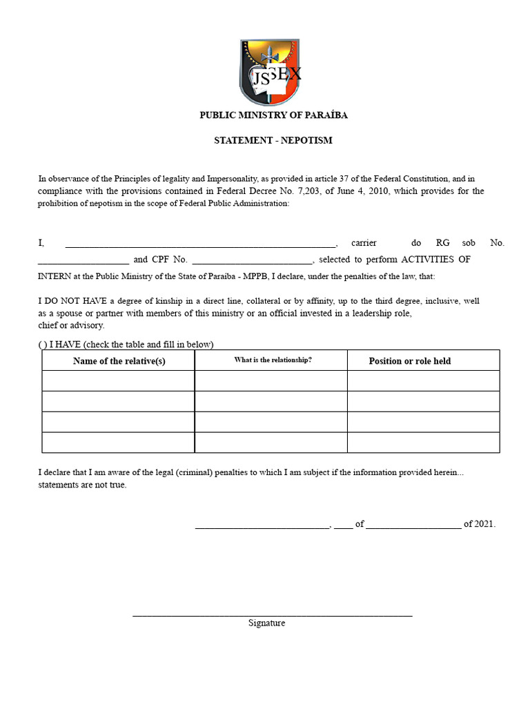 Nepotism Declaration for MPPB Interns | PDF