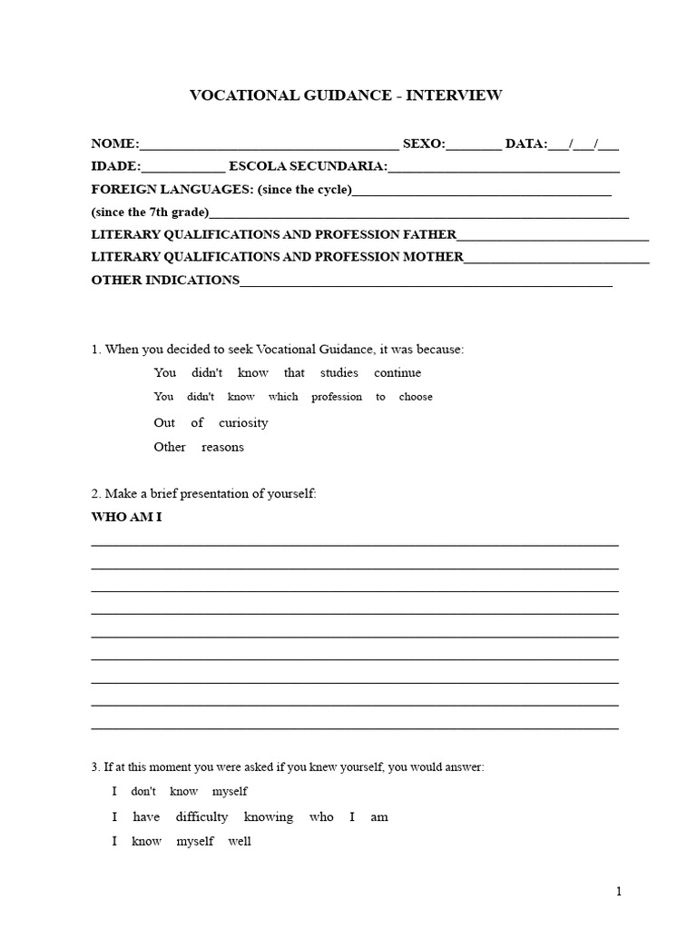 VOCATIONAL GUIDANCE - Interview | PDF