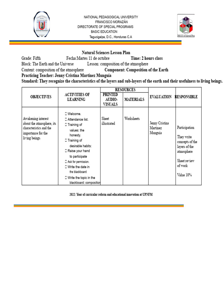 natural sciences plan | PDF | Lesson Plan | Earth