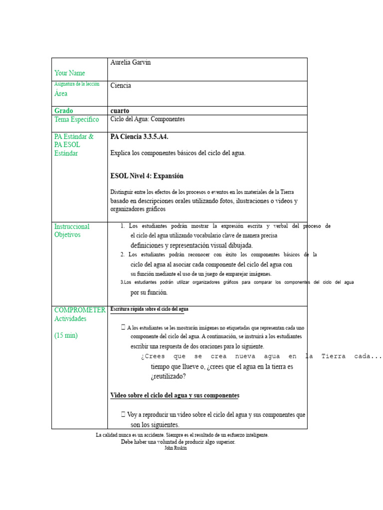Plan de Lección de Ciencias 5e | PDF | Agua | Ciencias de la Tierra