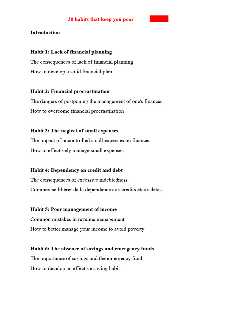 30 Habits That Keep You Financially Poor | PDF | Expense | Disciplines