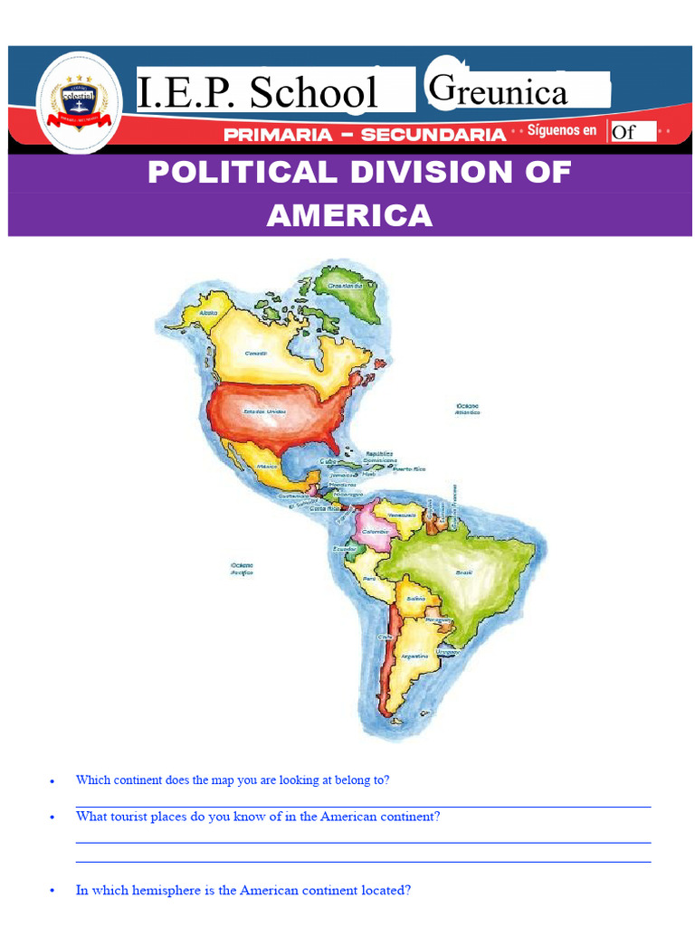 Political Division of America For Fourth Grade of Primary School | PDF ...
