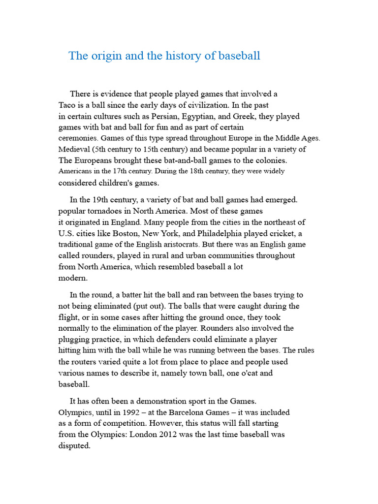 History and Origins of Baseball | PDF