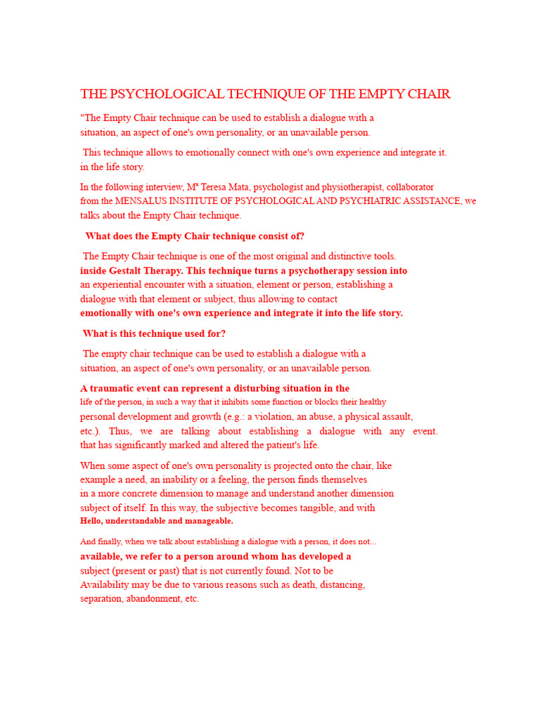 Understanding the Empty Chair Technique | PDF | Gestalt Therapy ...