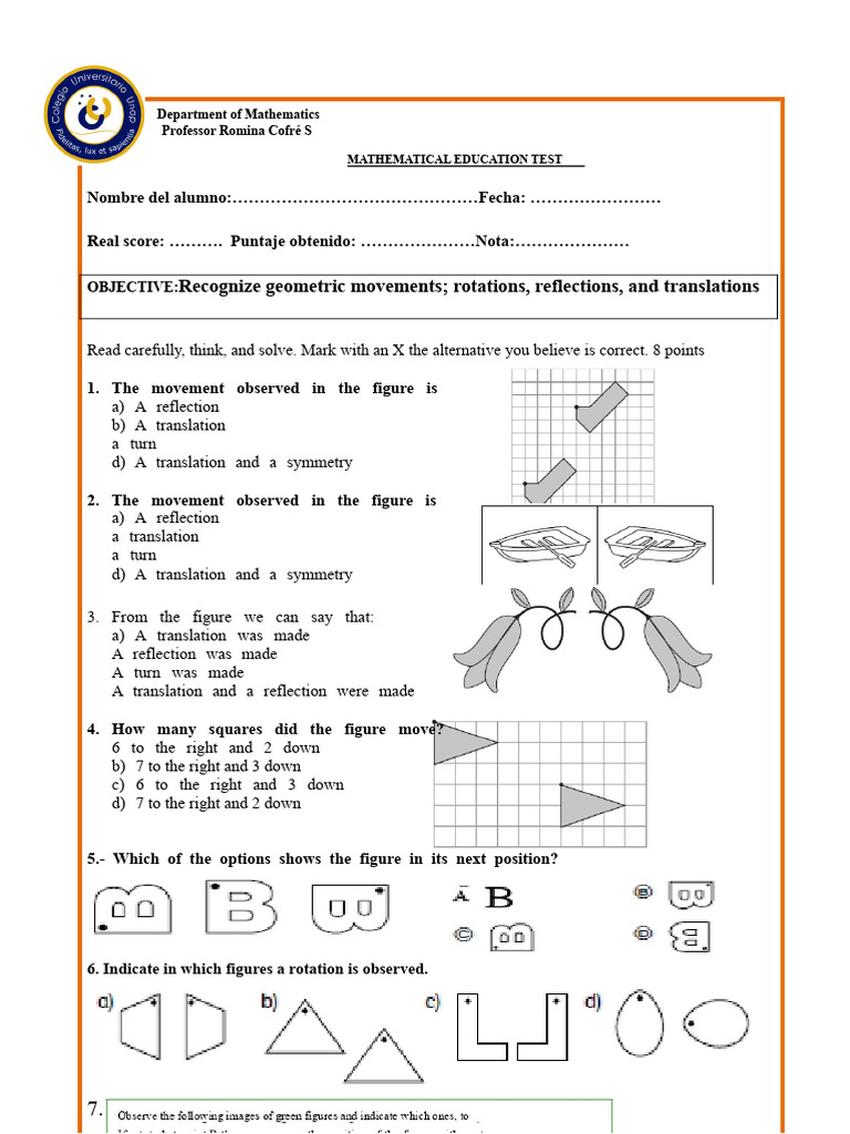 Test of Geometry: Symmetry, Rotation, and Translation | PDF