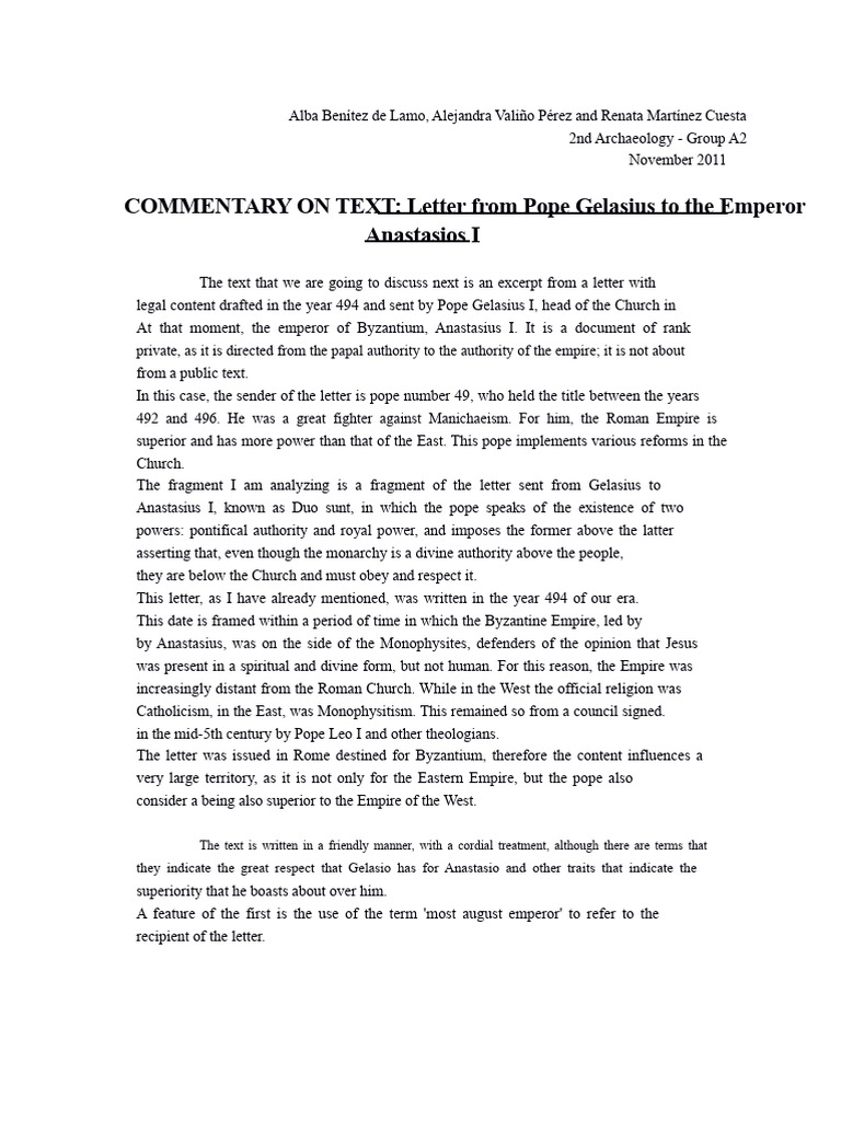 Commentary on the Letter of Gelasius to Anastasius | PDF | Pope ...