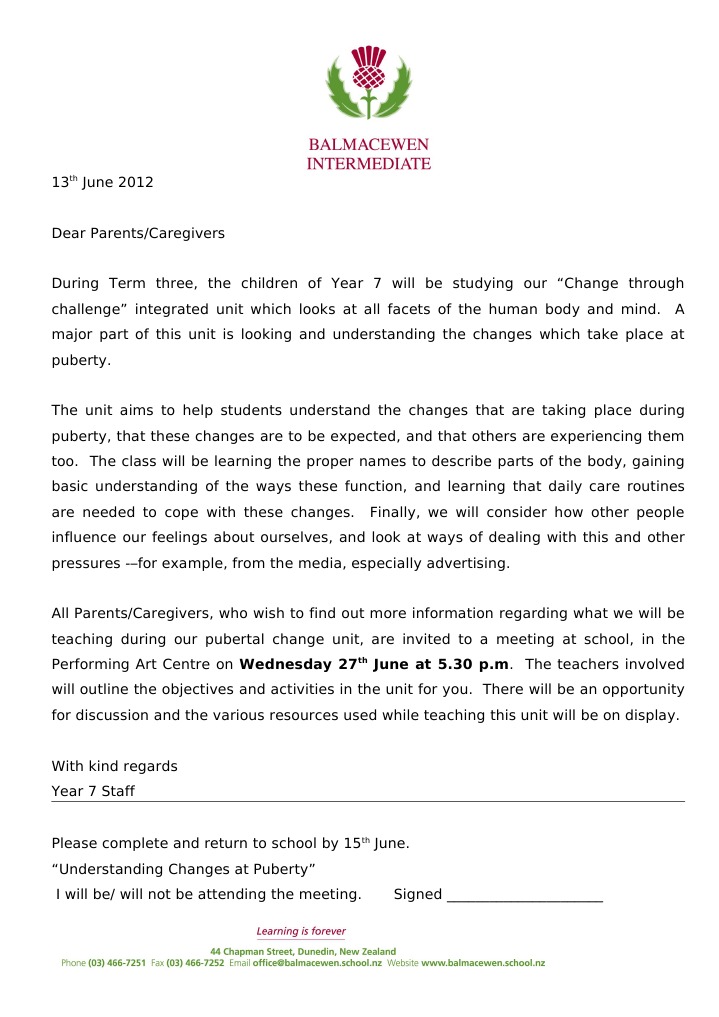 Puberty Letter HM | PDF