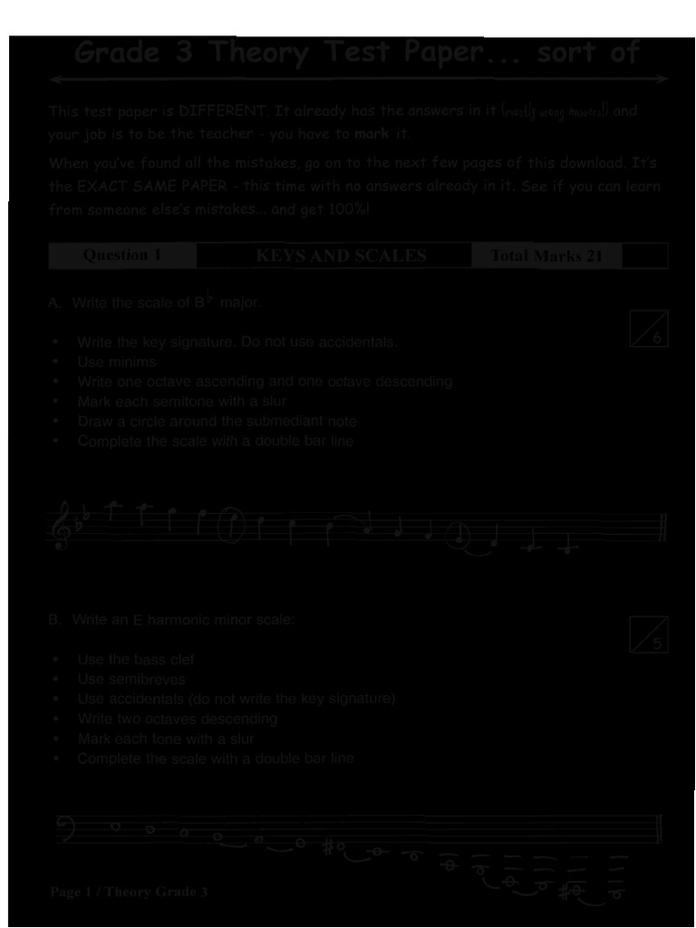 Teoría Musical: Ejercicios de Grado 3 | PDF | Escala (música) | Acorde ...