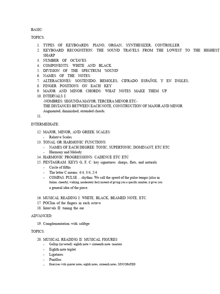 piano class syllabus | PDF | Chord (Music) | Interval (Music)